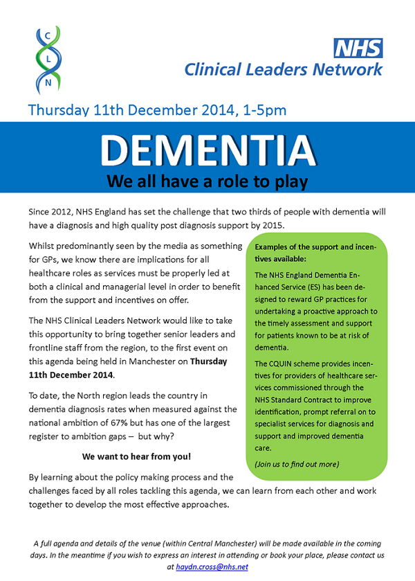 PPN - NHS Clinical Leaders Network - Dementia Event